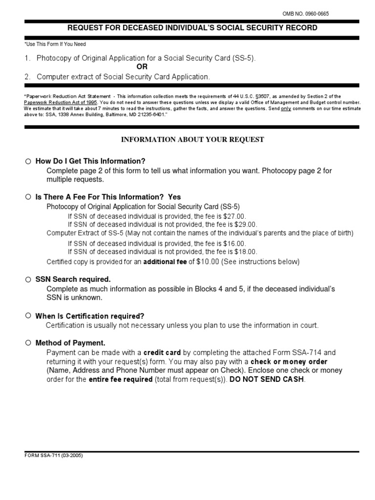 SocSecAdm Form Ssa-711 Asking SSA For Record of SS-5 Application | PDF ...