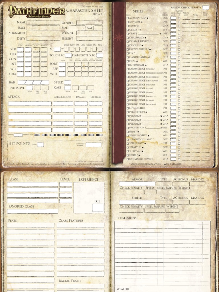 Pathfinder - Characte Sheet Editable | PDF | Role Playing Games | Fantasy Games