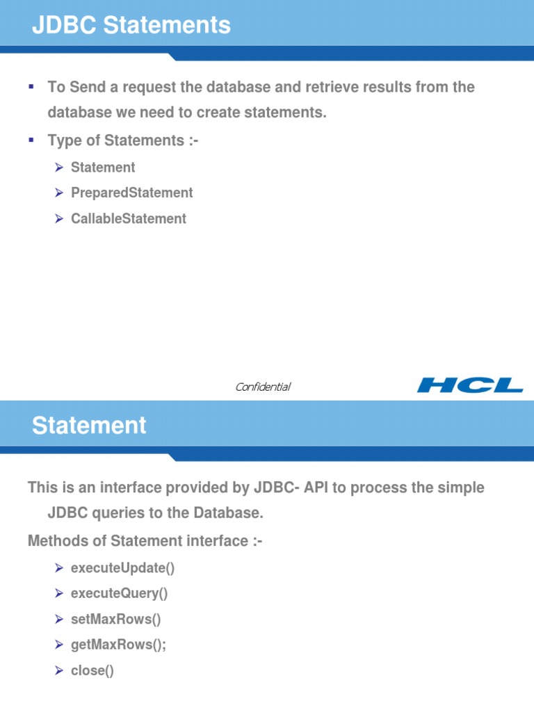 JDBC Statements Types Prepared Callable | PDF | Application Programming Interface | Java ...
