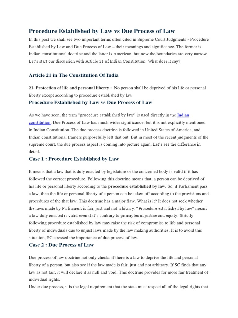 Procedure Established by Law vs Due Process of Law | Due Process Clause ...