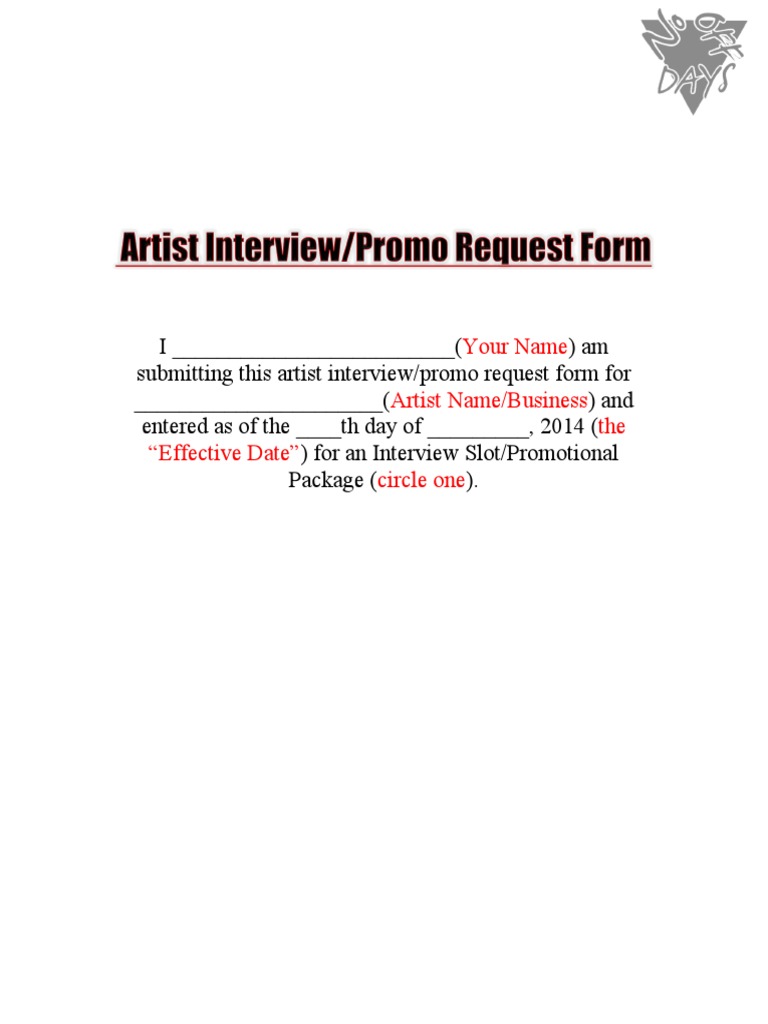 Artist Interview Request Form | PDF | Career & Growth