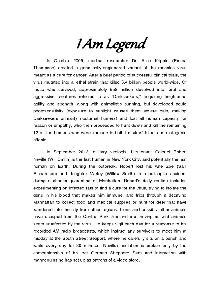 I Am Legend | PDF | Wellness | Medical