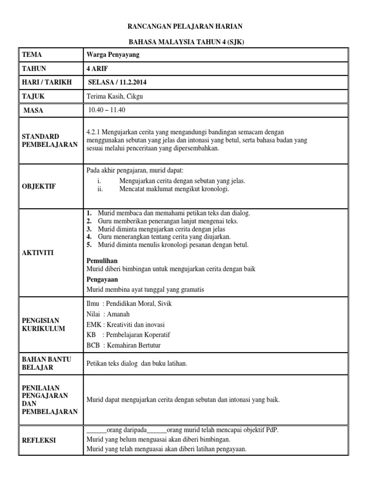 RPH BM Tahun 4 Minggu 7 | PDF
