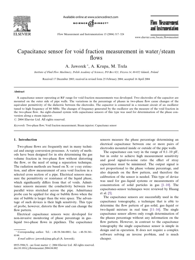 Capacitance Sensor For Void Fraction Measurement in Water-Steam Flows | PDF | Capacitance ...
