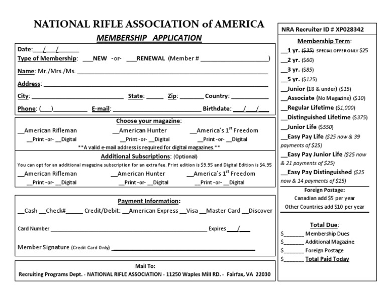 NRA Membership Application Form | PDF | Career & Growth | Politics