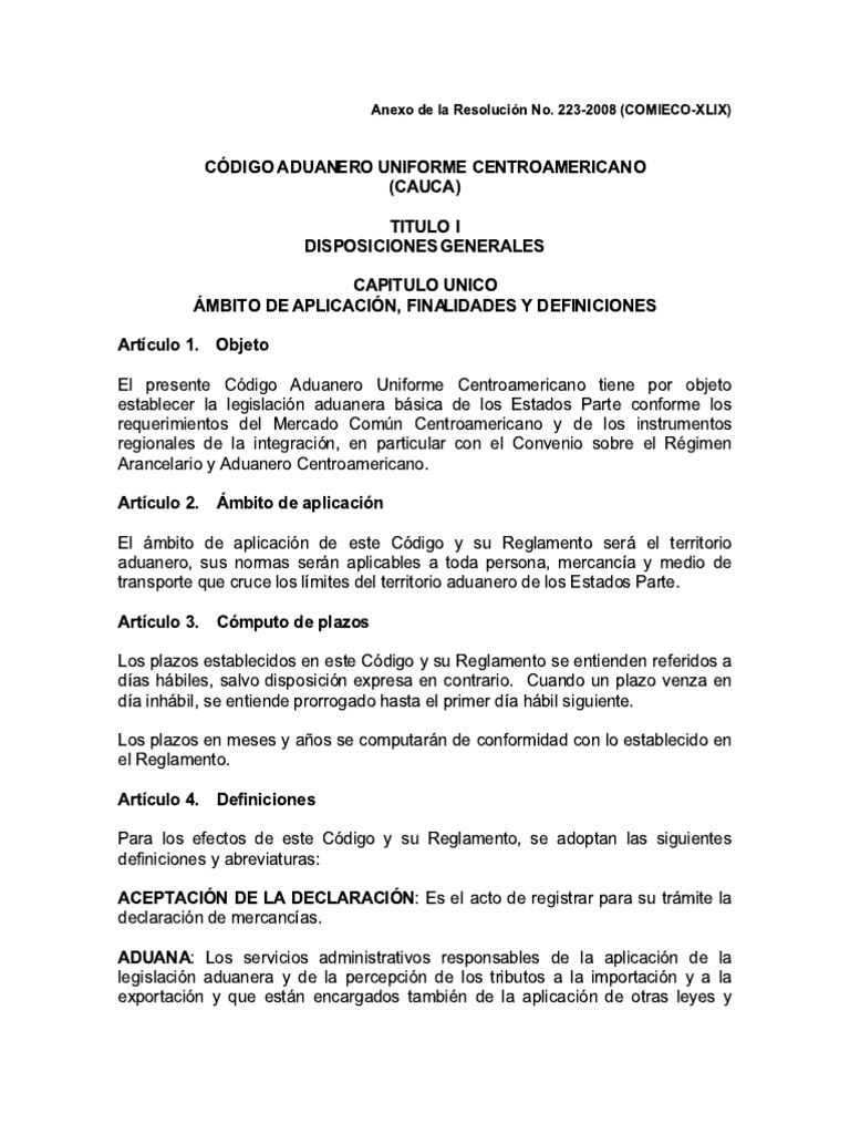 Código Aduanero Uniforme Centroamericano (CAUCA) | PDF | aduana | Arancel