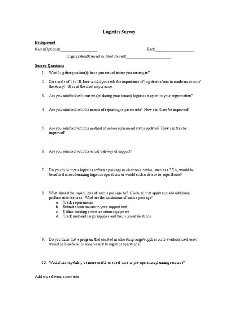 Logistics Survey: Background | PDF | Business