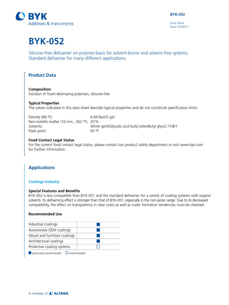 TDS Byk-052 Us PDF | PDF | Solvent | Chemistry