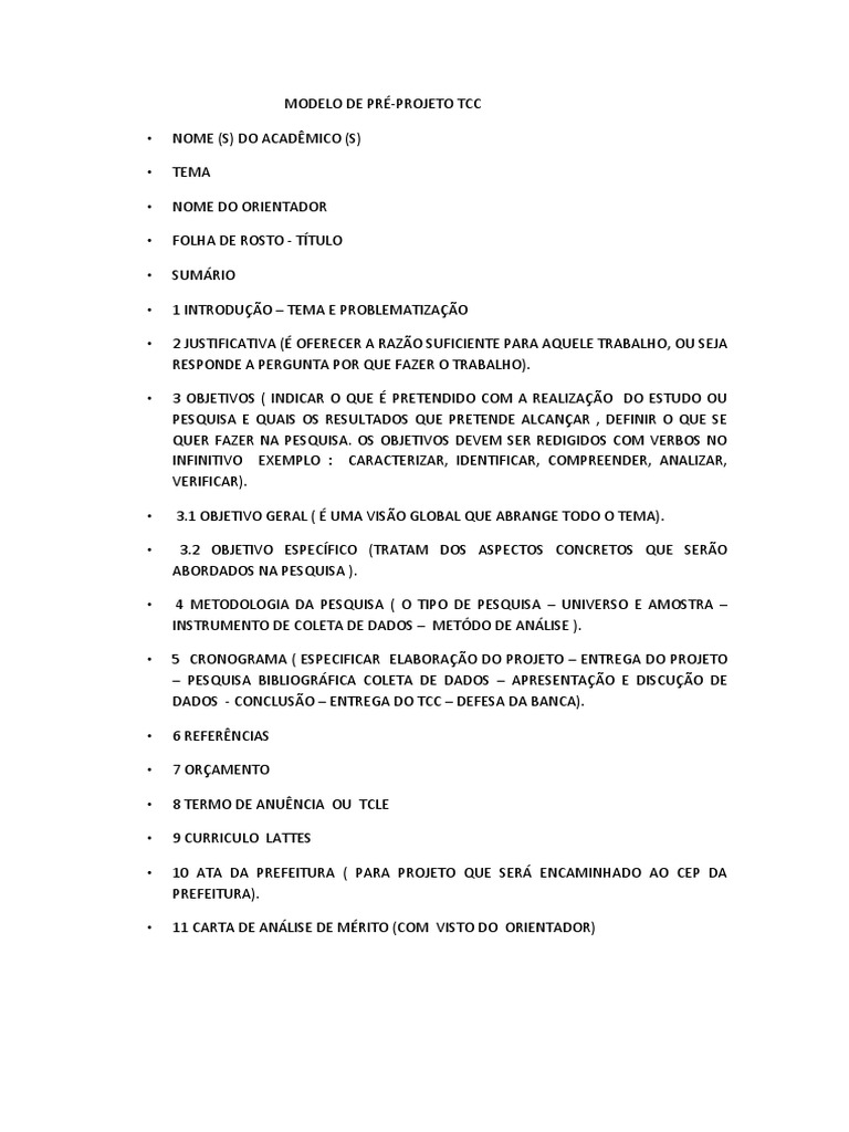 Modelo de Pre Projeto de TCC | PDF | Métodos e Materiais de Ensino ...