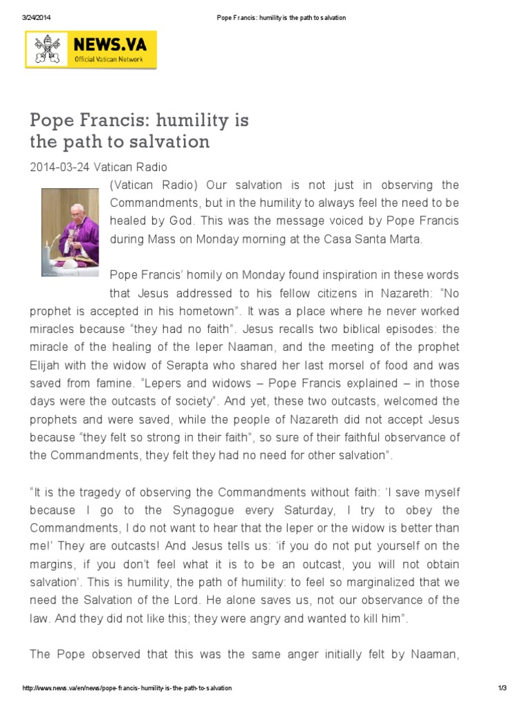 Pope Francis Humility Is The Path To Salvation | PDF | Religious Faiths ...