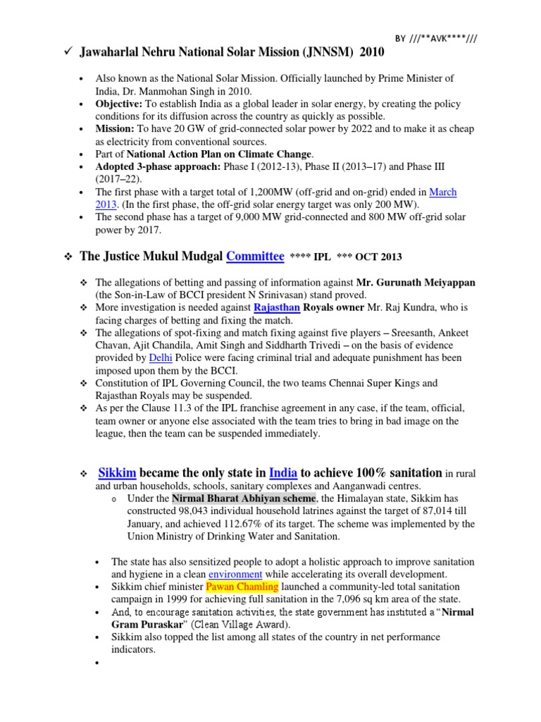 Jawaharlal Nehru National Solar Mission (JNNSM) 2010: Committee | PDF ...
