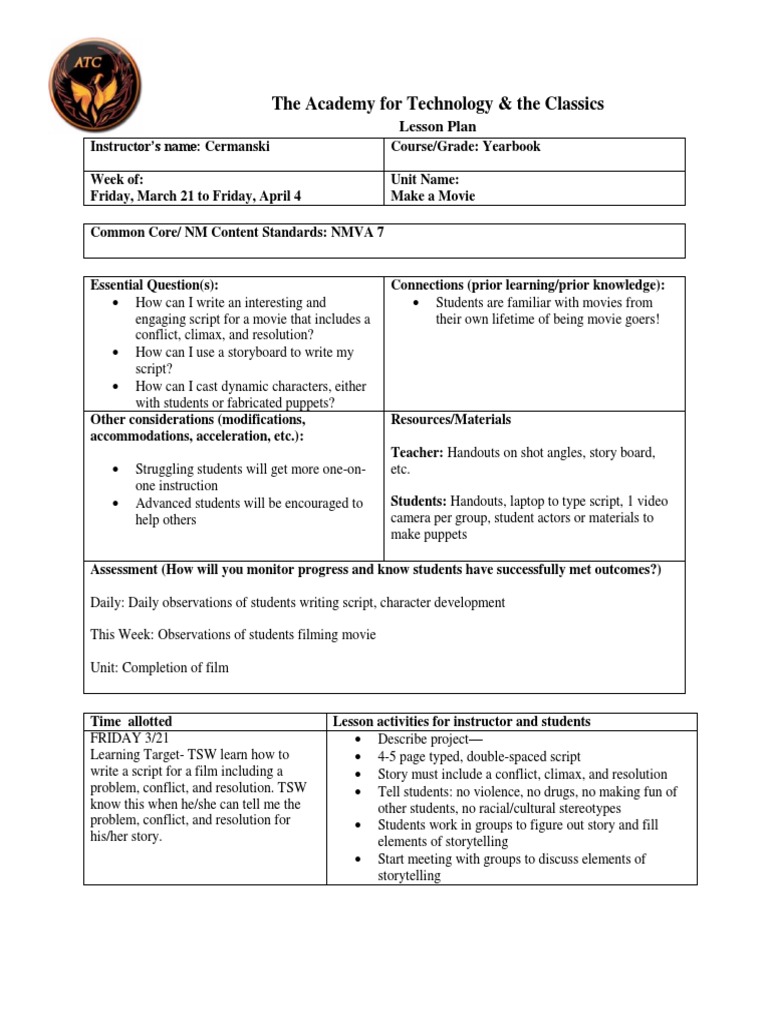 Yearbook Movie Making Lesson Plan | PDF | Screenplay | Lesson Plan
