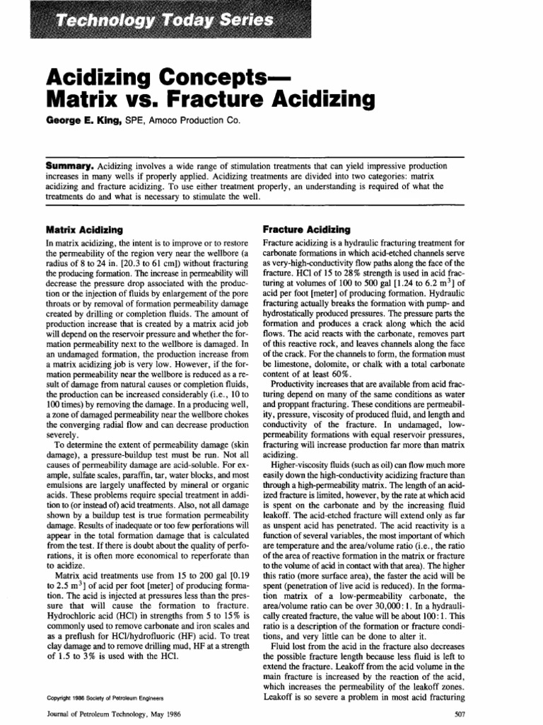 Acidizing Concepts-Matrix vs. Fracture Acidizing: George E. King | PDF ...