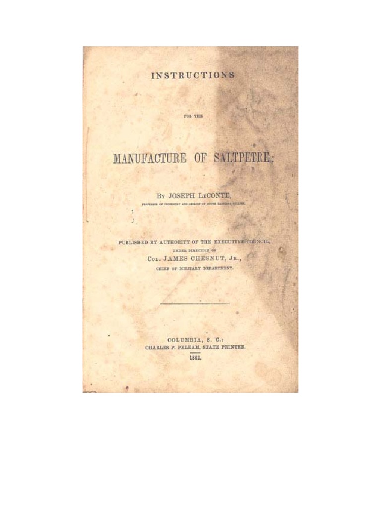 Saltpeter - Instructions For The Manufacture of Saltpetre by Joseph ...