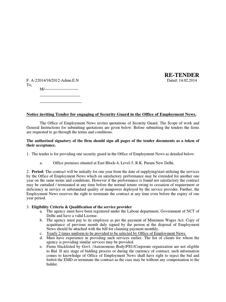 Security Guard Tender | PDF | Security Guard | Employment