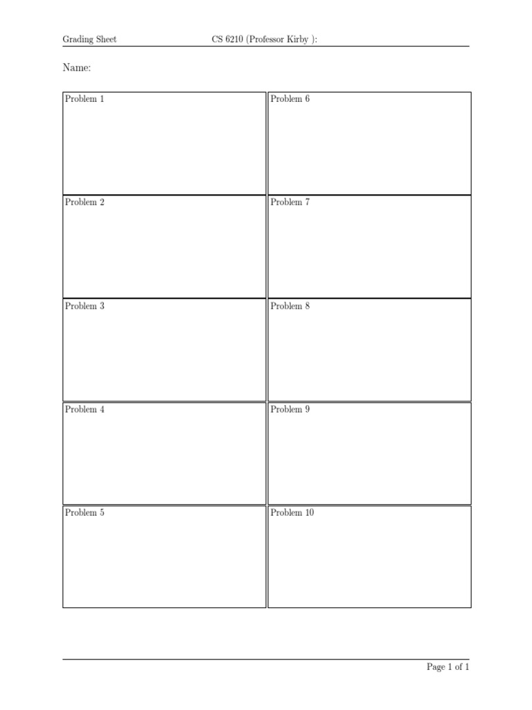 Name:: Grading Sheet CS 6210 (Professor Kirby) | PDF