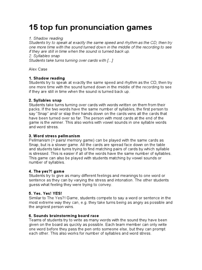 Fun Pronunciation Games for Adults | PDF | Stress (Linguistics) | Syllable