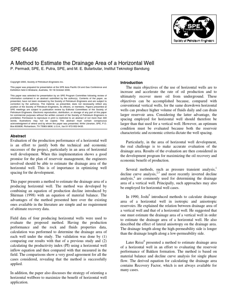 A Method To Estimate The Drainage Area of A Horizontal Well | PDF ...