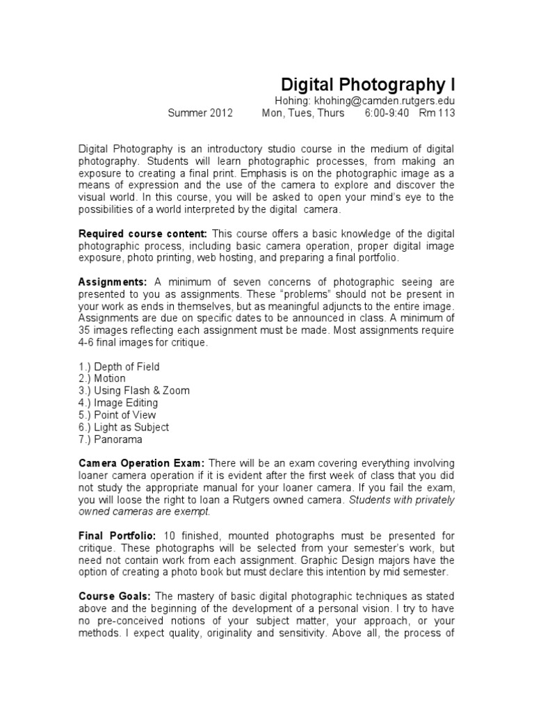 Digital Photo I Syllabus Summer 2012 | PDF | Vision | Imaging