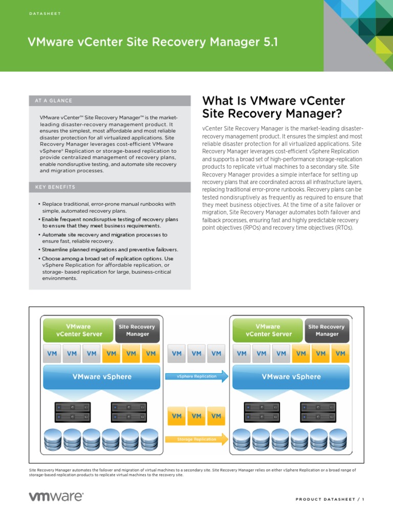 VMware Vcenter SRM Datasheet | PDF | Replication (Computing) | V Mware