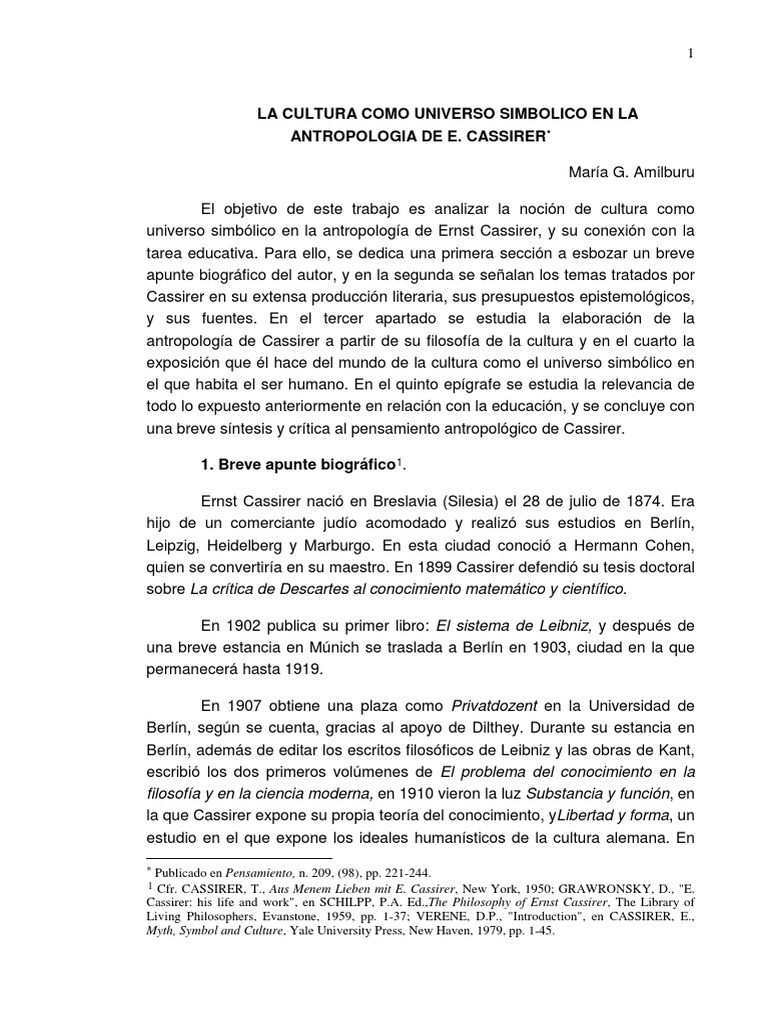 Amilburu, María G. - La Cultura Como Universo Simbólico en El Pensamiento de E. Cassirer | PDF ...