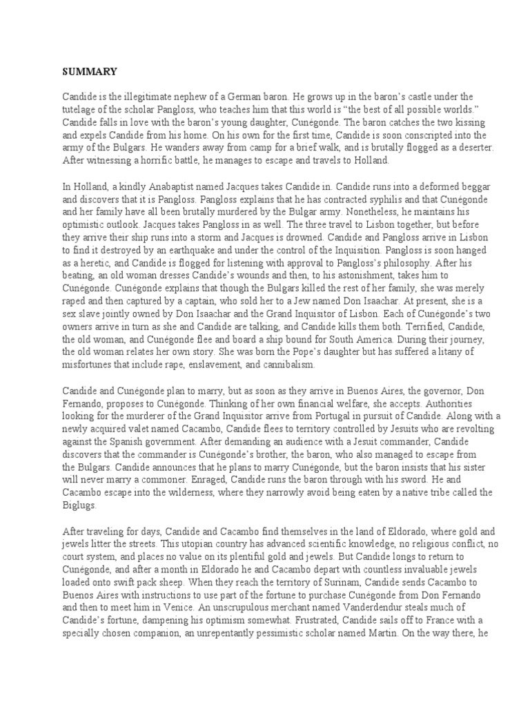 Candide Summary | PDF | Candide | Optimism