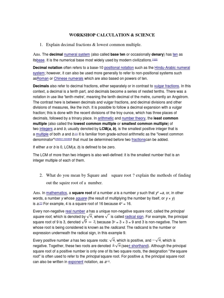 Workshop Calculation & Science | PDF | Heat Treating | Square Root
