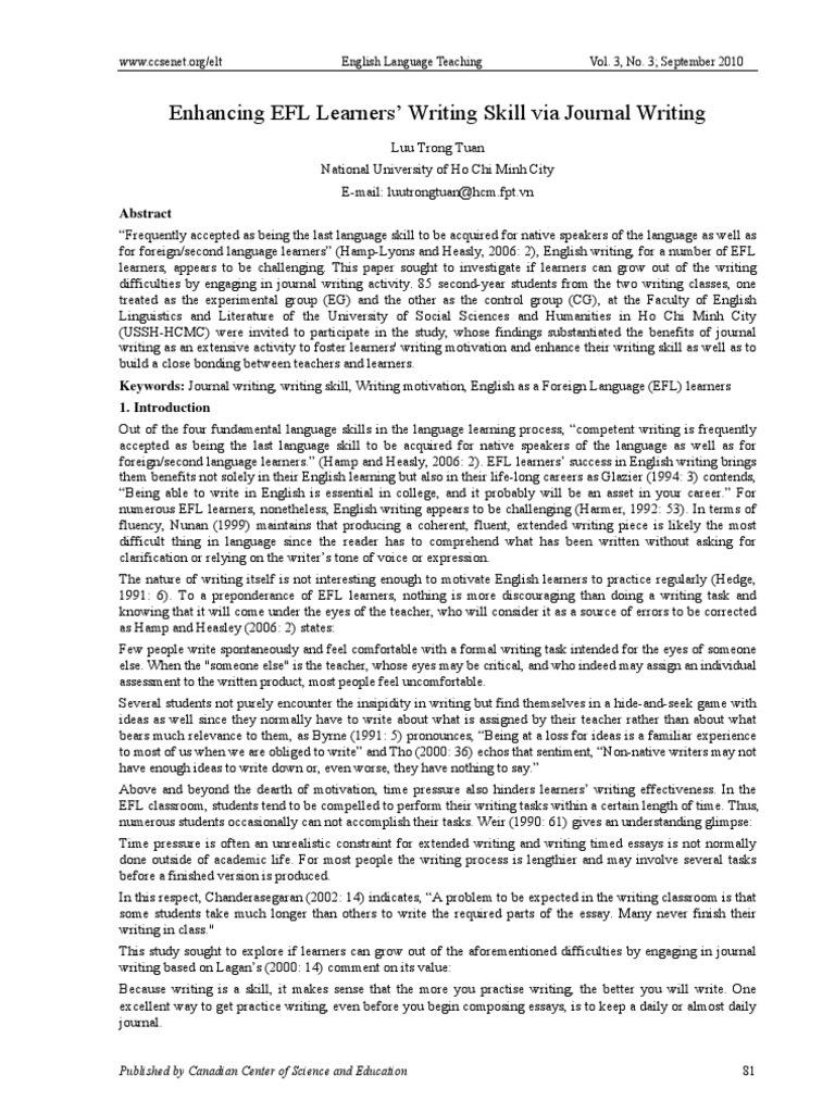 Journal Writing to Enhance EFL Skills | PDF | Career & Growth ...