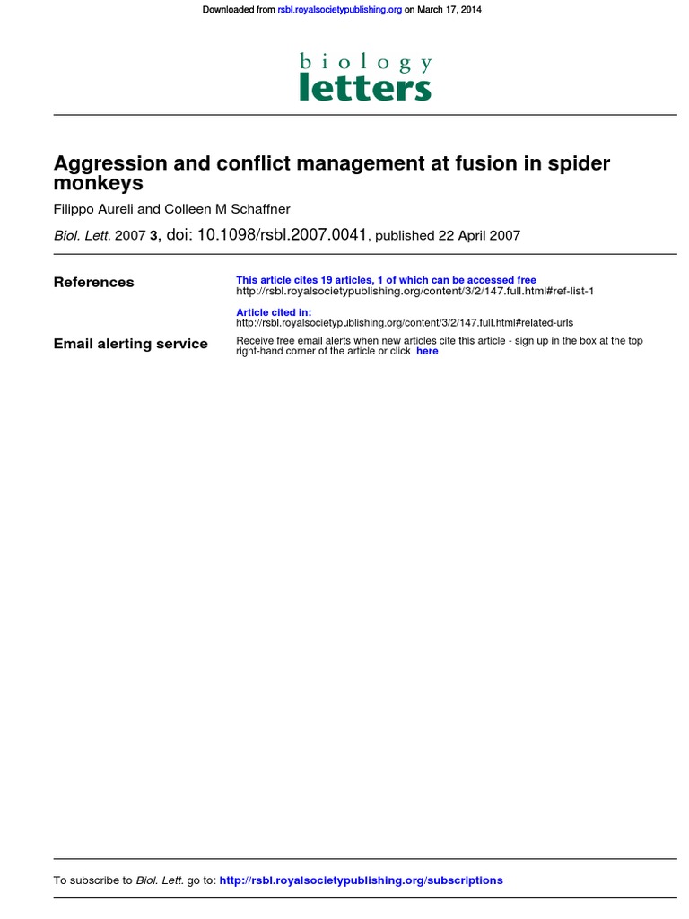 Aggression and Conflict Management at Fusion in Spider Monkeys ...