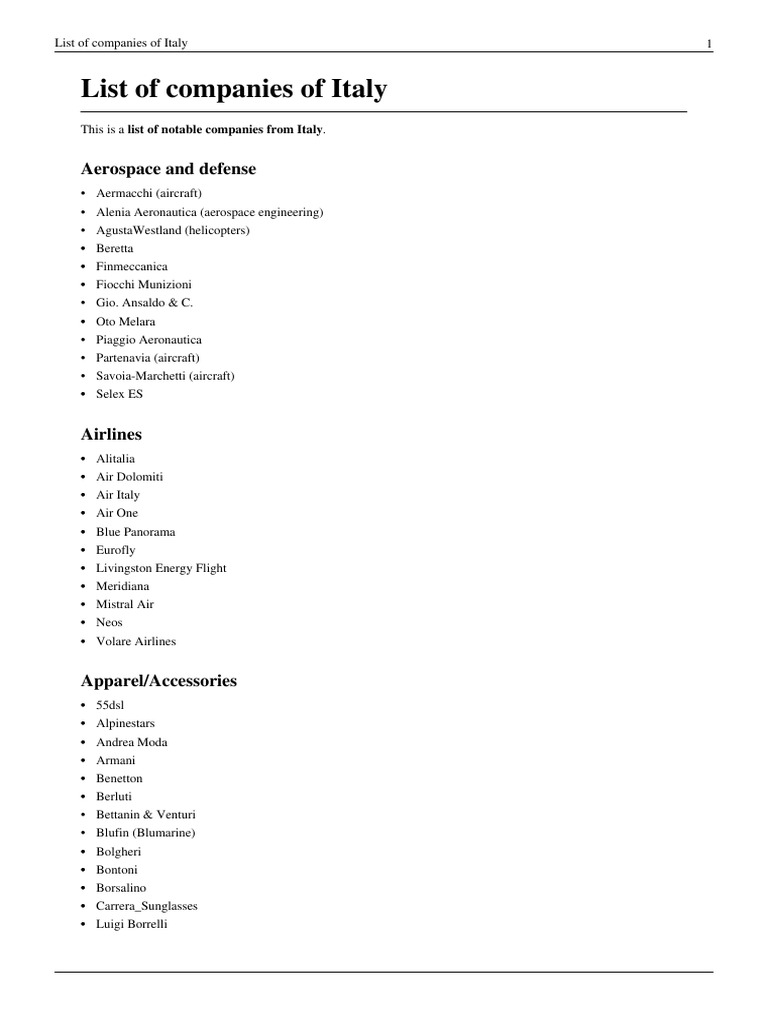 List of Companies of Italy | PDF | Motorcycle | Transport