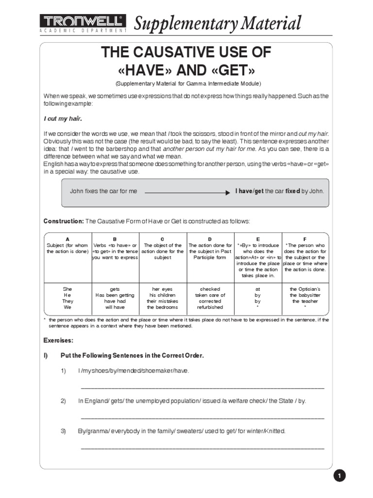 Causative Use of Have and Get | PDF | Subject (Grammar) | Verb