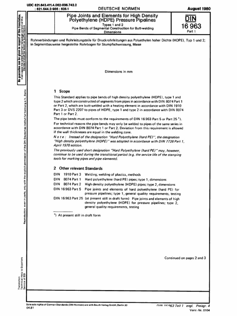 DIN 16963-1-1980 Pipe Bend For Segmental Constuction F Butt-Welding | PDF