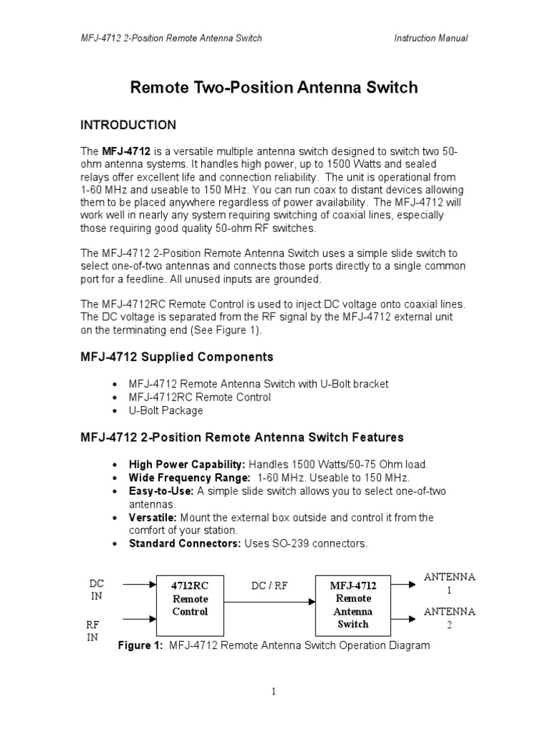 MFJ 4712 | PDF | Coaxial Cable | Antenna (Radio)