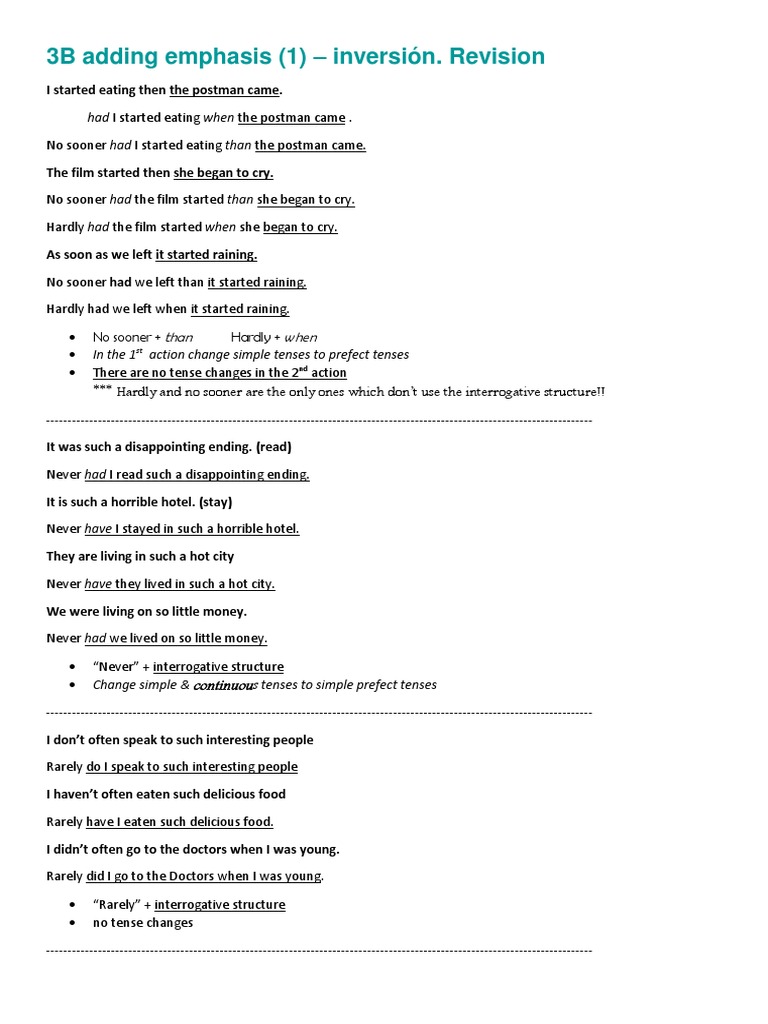 3B Adding Emphasis (1) - Inversión. Revision: Than When | PDF