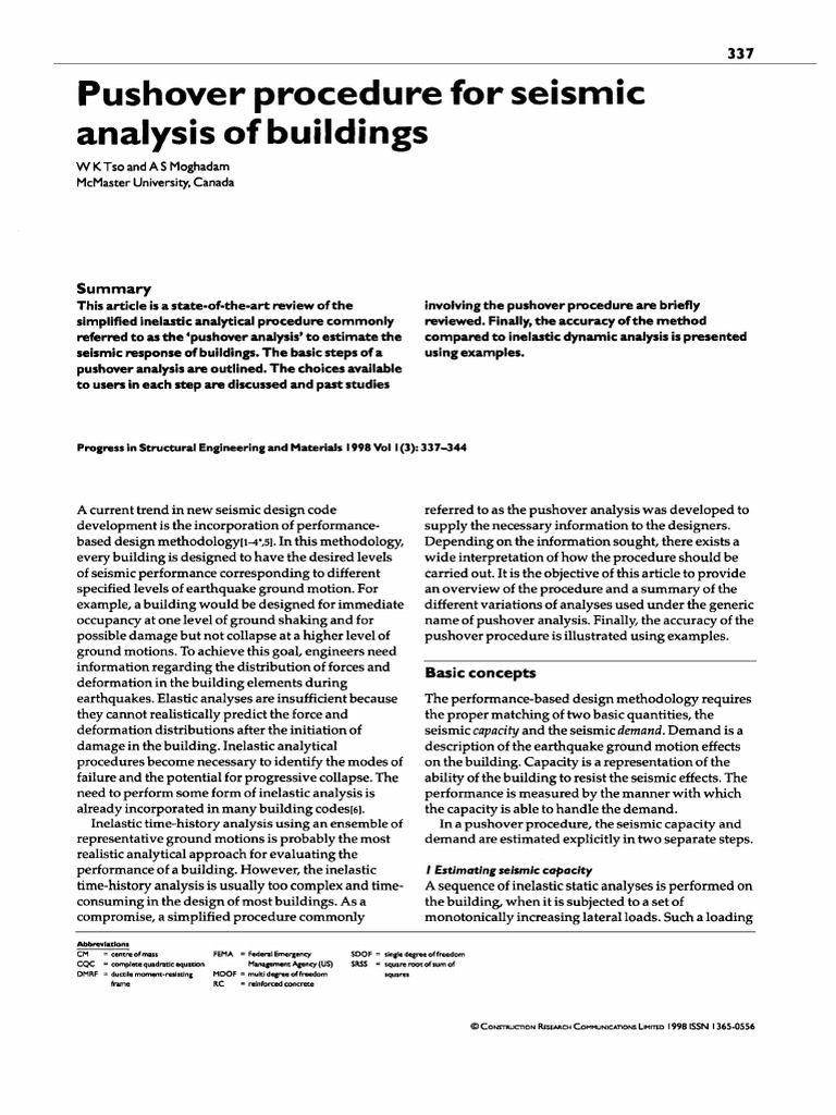 Pushover Procedure For Seismic Analysis of Buildings | PDF | Mechanical ...