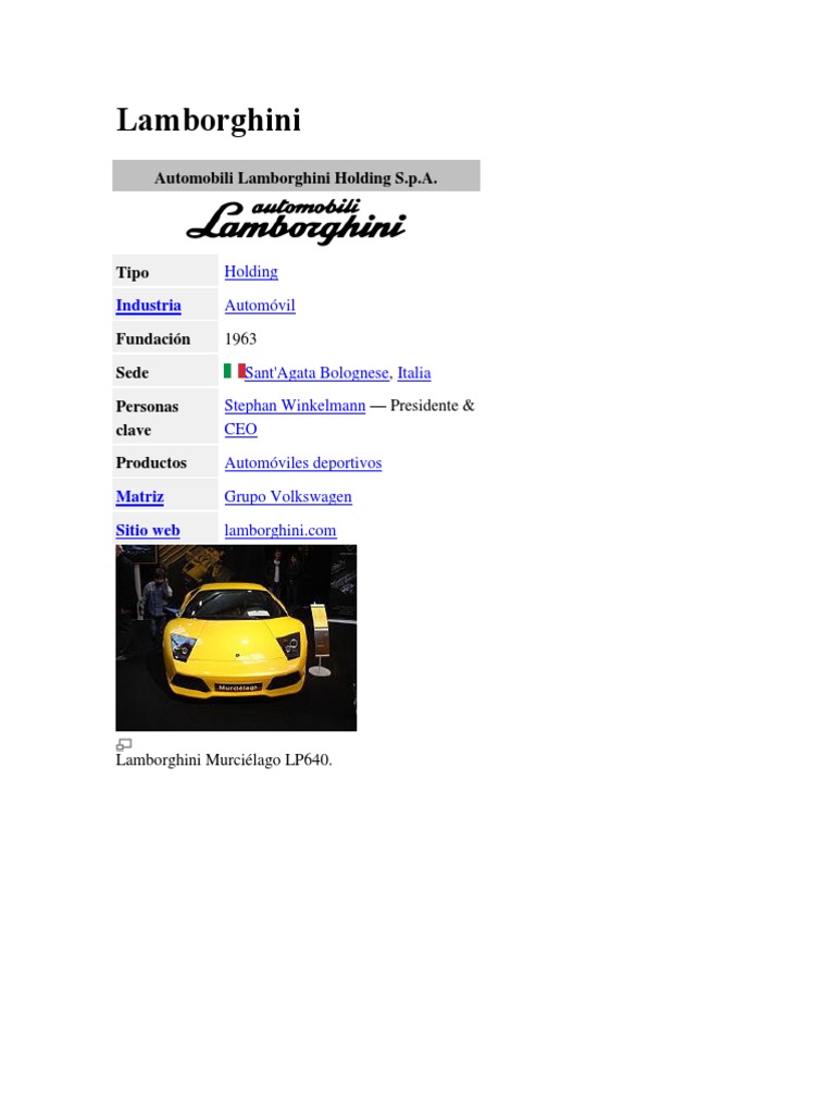 Lamborghini | PDF | Vehículo de motor | Fabricantes de vehículos eléctricos