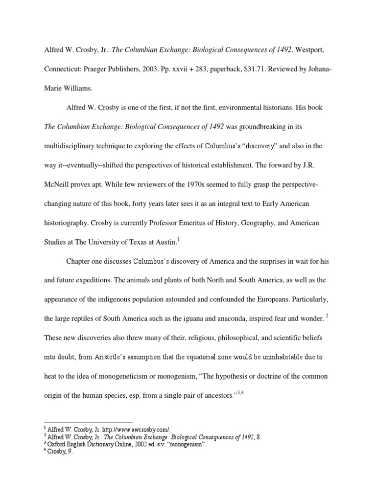 The Columbian Exchange: Biological Consequences of 1492 Was ...