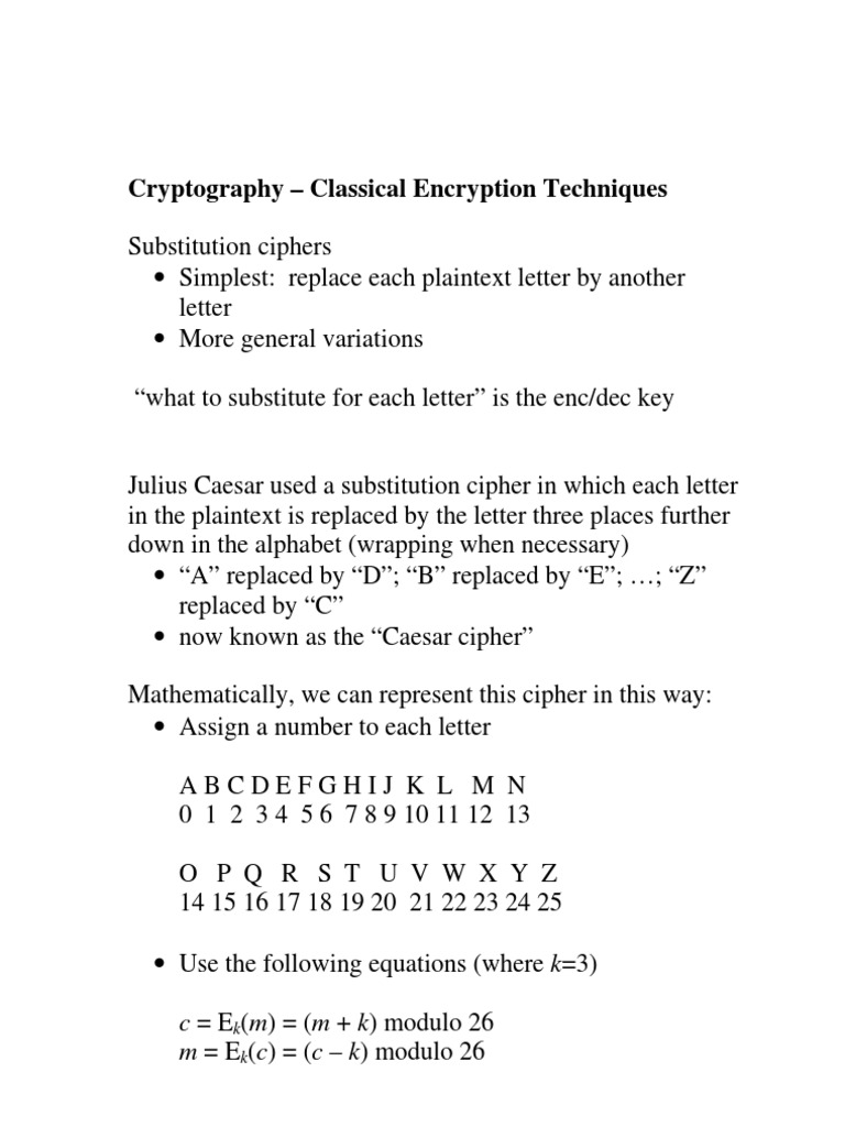 Cryptography - Classical Encryption Techniques Substitution Ciphers ...