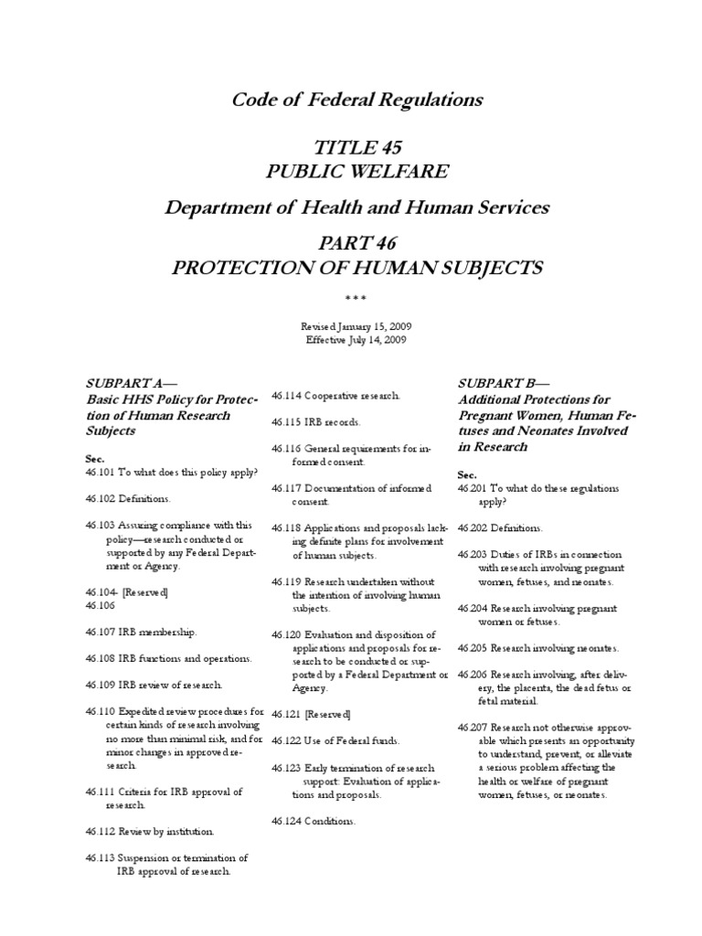 Code of Federal Regulations | PDF | Institutional Review Board | Government