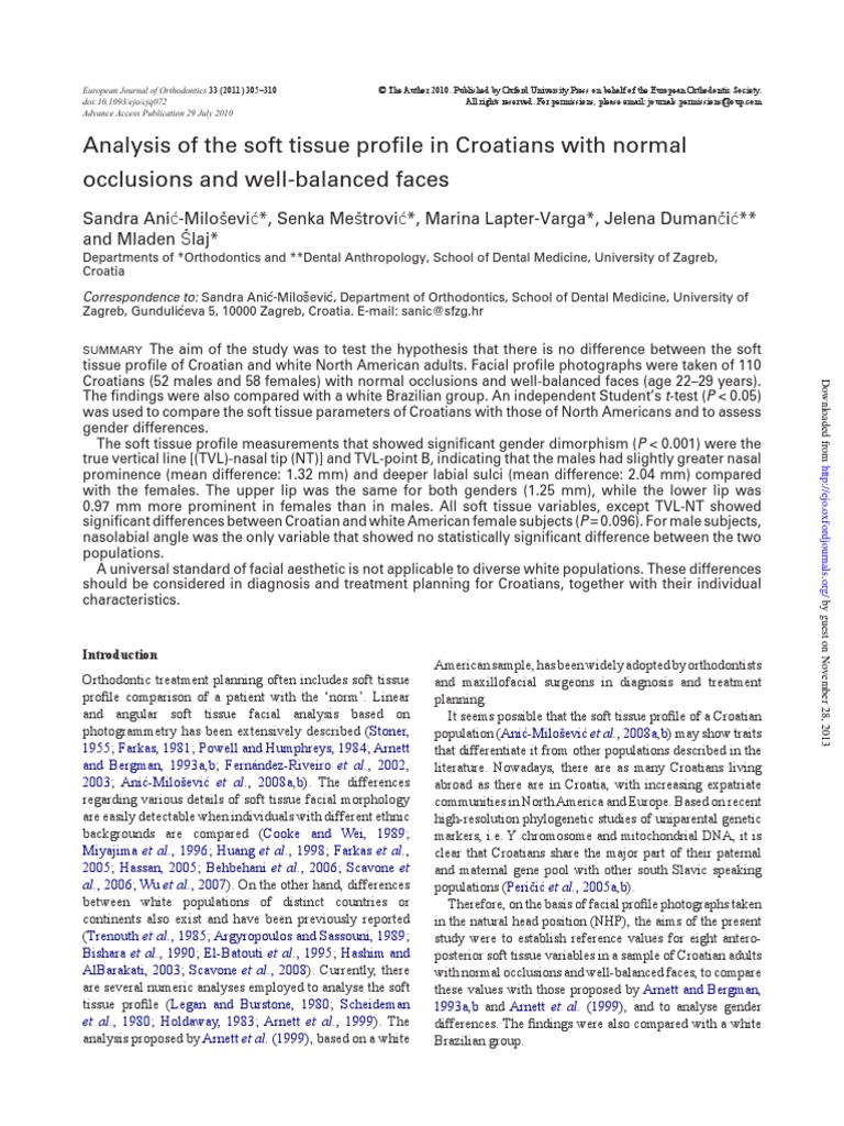 Analysus of The Soft Tissue Profile in Croatians With Normal Occlusions ...