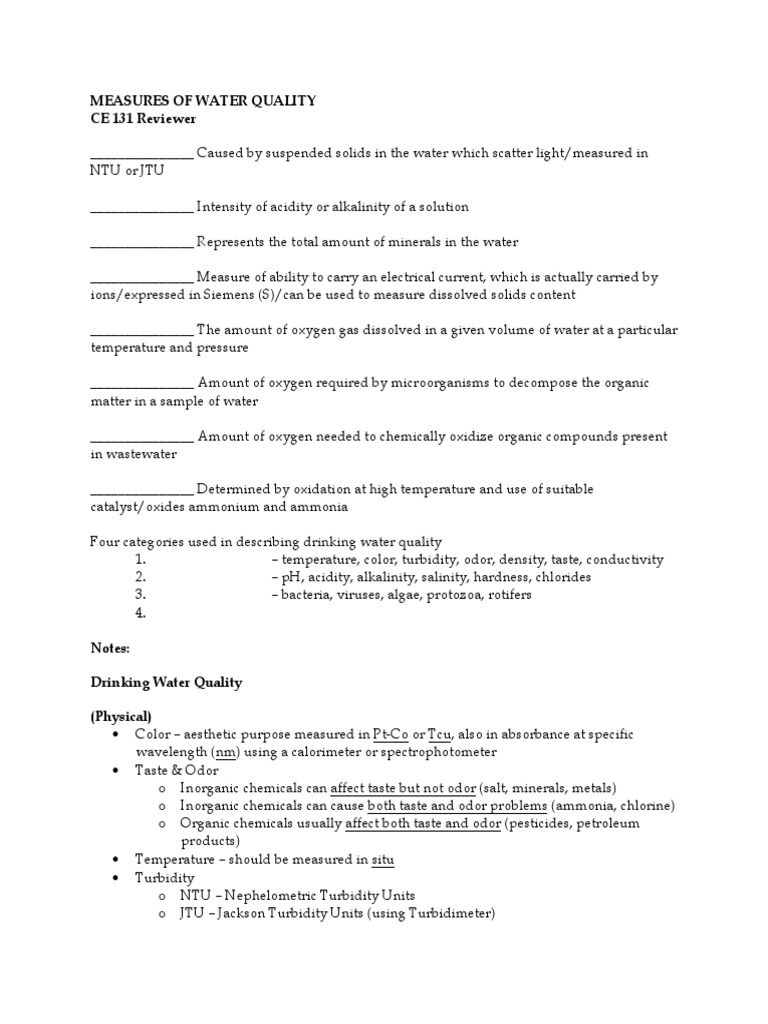 Measures of Water Quality | PDF | Oxygen | Water Quality