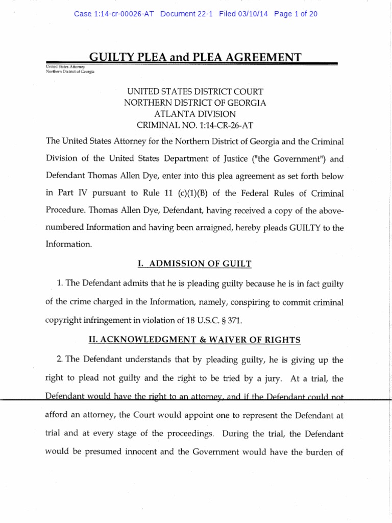 Dye Guilty Plea | PDF | Plea | United States Federal Sentencing Guidelines