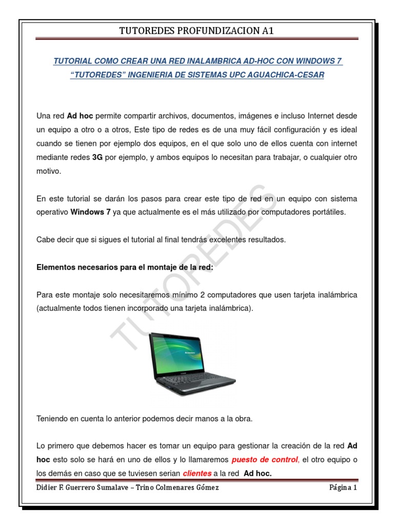 Tutorial Como Crear Una Red Ad-Hoc | PDF | Dirección IP | Red de computadoras