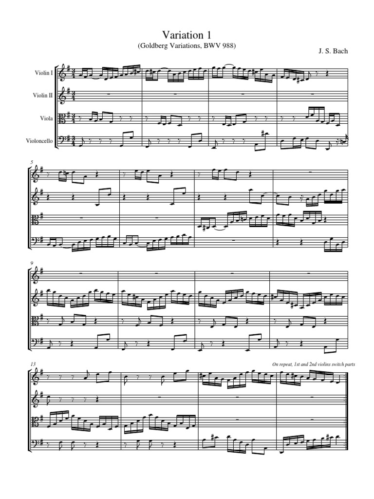 Goldberg Variation #1 For String Quartet | PDF