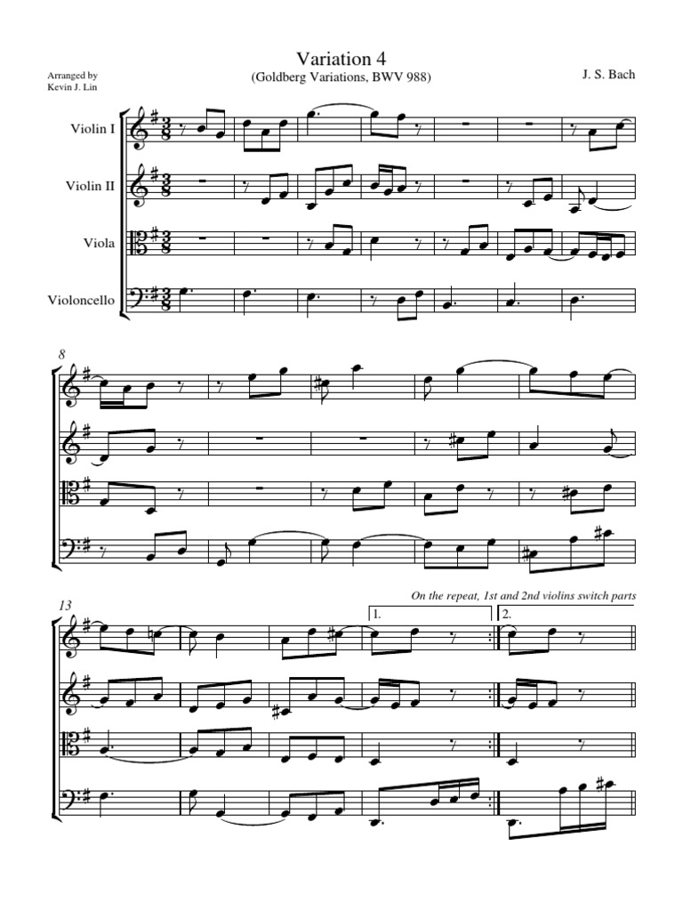 Goldberg Variation #4 (String Quartet) | PDF | Goldberg Variations ...