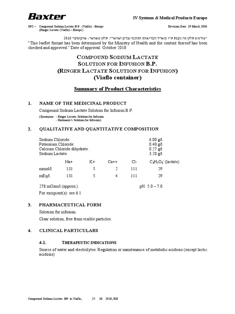 Compound Sodium Lactate | Intravenous Therapy | Medical Specialties