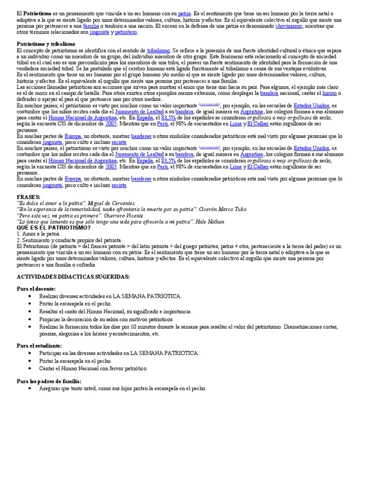 El Patriotismo Es Un Pensamiento Que Vincula A Un Ser Humano Con Su ...