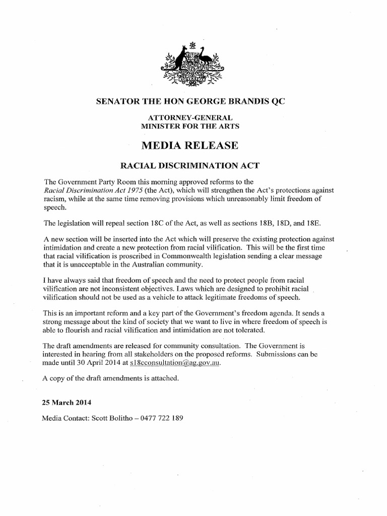 Racial Discrimination Act Reforms | PDF | Common Law | Government