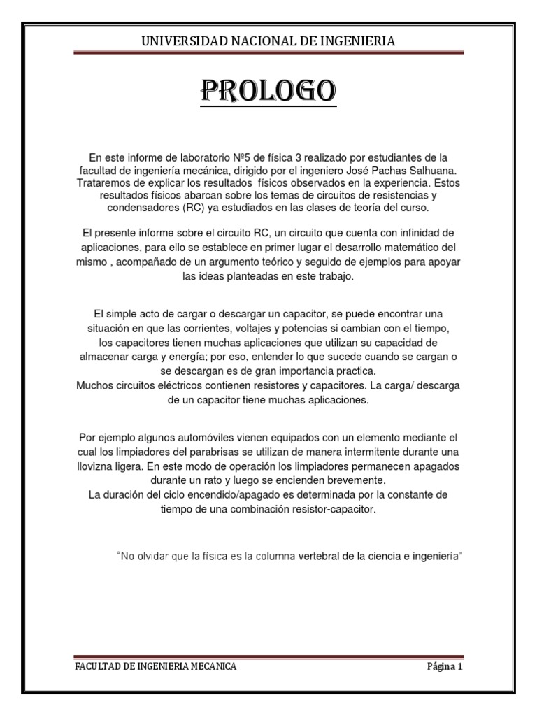 informe de fisica 3 ciccuitos rc.docx | Resistencia Eléctrica y ...