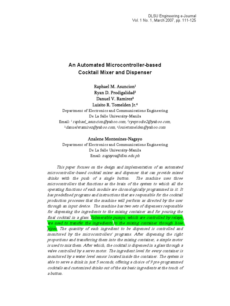 Automatic Cocktail Mixer Dispenser | PDF | Martini (Cocktail) | Pic ...